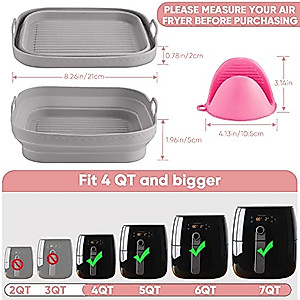 2 Pack Air Fryer Silicone Liners Square Reusable，8.2 Inch Foldable Food Safe Air Fryer Silicone Pot, Non Stick Air Fryer Accessories for Oven , Fits 4 to 7 QT Air Fryer Basket, With Heat-proof Gloves