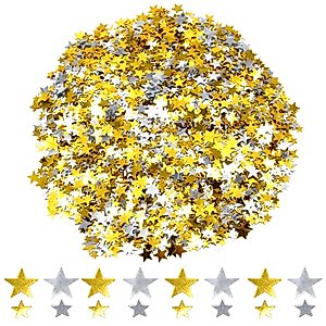 Ruidee 60g Star Confetti Metallic Foil Stars Table Confetti Metallic Foil Stars Sequin for Halloween Birthday Wedding Festival Party DIY(Gold/Silver)