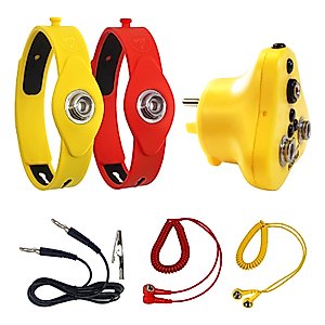 4 in 1, KooMall Ground Kit- 2 Wrist Straps, ESD Plug & 6ft Grounding Cord for Antistatic Mat & Electronic Device Static Control, Earth Bond Outlet Adapter for Silicone Anti Static Bracelet Wristband