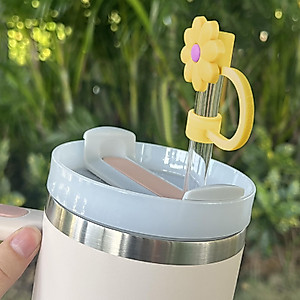 Velaco 12PCS Silicone Straw Covers Cap Compatible with Stanley 30&40 Oz Cup, 10mm Cute Flower Straw Toppers for Tumblers, Dust-Proof Drinking Straw Caps for Reusable Straws Tips Lids