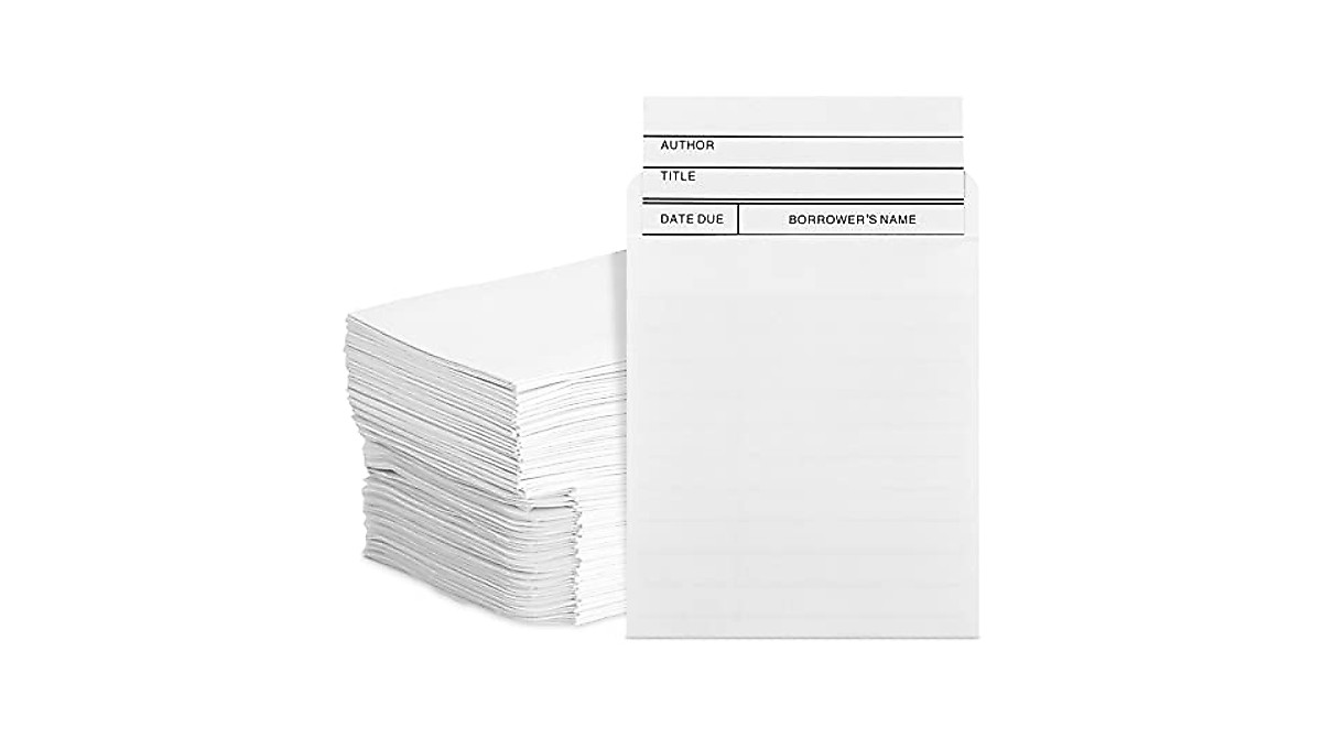 100 Self-Adhesive Library Book Pockets for Easy Checkout
