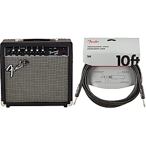 Fender Frontman 20G Guitar Amplifier & Professional Series Instrument Cable, Straight/Straight, Black, 10ft