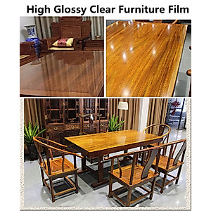 HOHOFILM 2mil Transparent Furniture Protective Film Heat Resistance Gloss Table Top Cloth Mat Self-Adhesive Stickers Clear for Wood Table Kitchen Countertop Anti-Oil 80cmx500cm