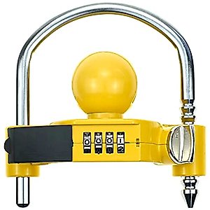 ZUNGOUMC Trailer Lock,Trailer Hitch Locks Universal Adjustable Storage Security Heavy Duty Trailer Coupler Lock， for rvs and Various Travel Trailers Yellow with Combination Lock
