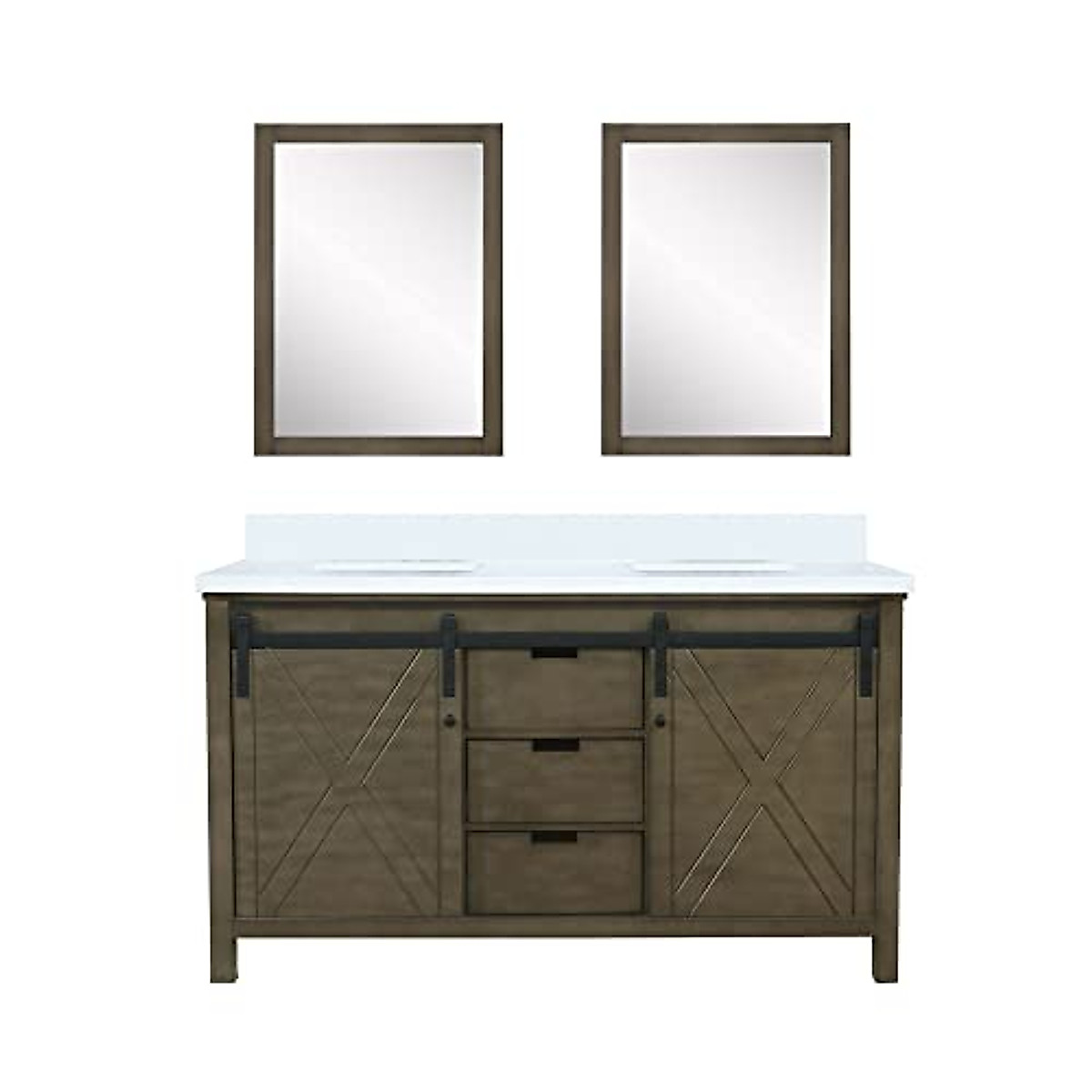 Bell+Modern Ketchum 60 in W x 22 in D Rustic Brown Double Bath Vanity, Cultured Marble Countertop and 24 in Mirrors