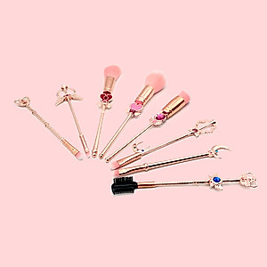 KUASU Sailormoon Makeup Brush Set w/Pouch - Rose Gold Cosmetic Brushes With Sailormoon Gems (MJ155)。