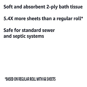 Amazon Basics 2-Ply Toilet Paper, 6 Rolls (Pack of 5), 30 Rolls total (Previously Solimo)