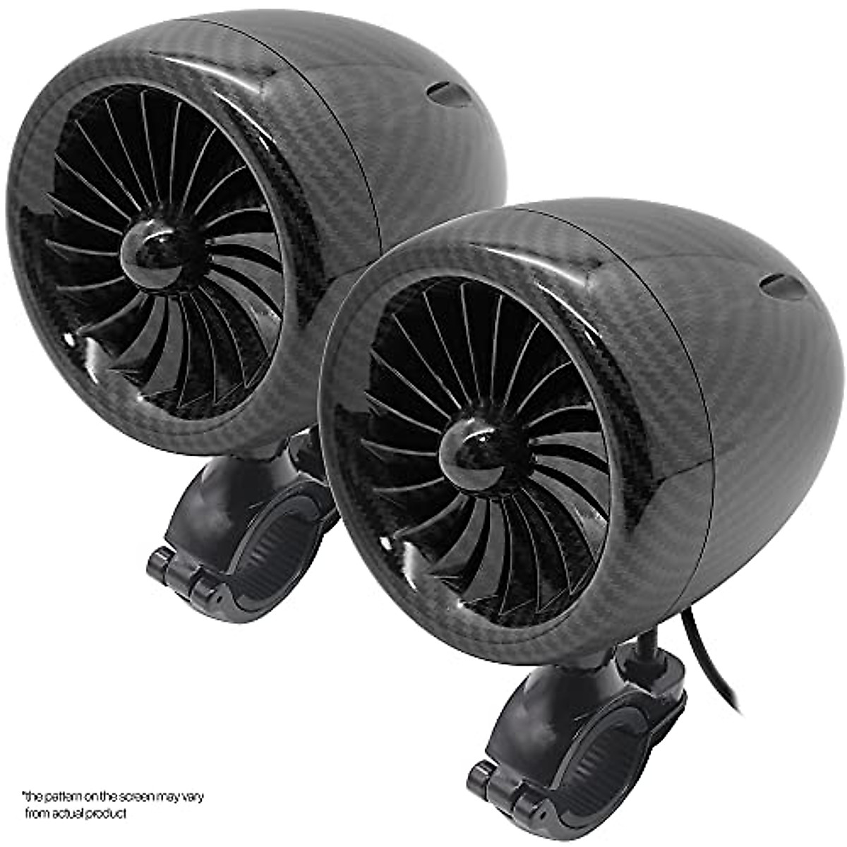 GoHawk TJ4-W Carbon Black Waterproof Amplifier 4" Full Range Bluetooth Motorcycle Stereo Speakers 1 to 1.25 in. Handlebar Mount Audio Amp System Harley Touring Cruiser ATV 4-Wheeler, USB AUX FM Radio