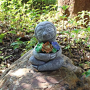 Happyyami Courtyard Garden Decoration Resin Flower Plant Pot Animal Statue Bradypode Figurine Jungle Figurines for Landscape Bonsai Crafts Decorations Mini Sloth Figure