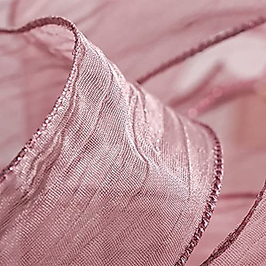 HUIHUANG Dusty Rose Wired Ribbon Crinkle Wire Ribbon 2.5 inch Wide Metallic Wired Wedding Ribbon for Gift Wrapping Basket Wreaths Bows Making Home Decor DIY Crafts Christmas Tree Top Bows-10 Yards