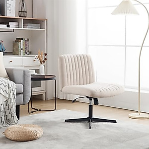 ESTRUCO Armless Office Chair Wide Desk Chair Mid Back Accent Chair Padded Swivel Vanity Chair for Girl Women Computer Task Chair for Home Office (Linen, Beige with Cross Base)