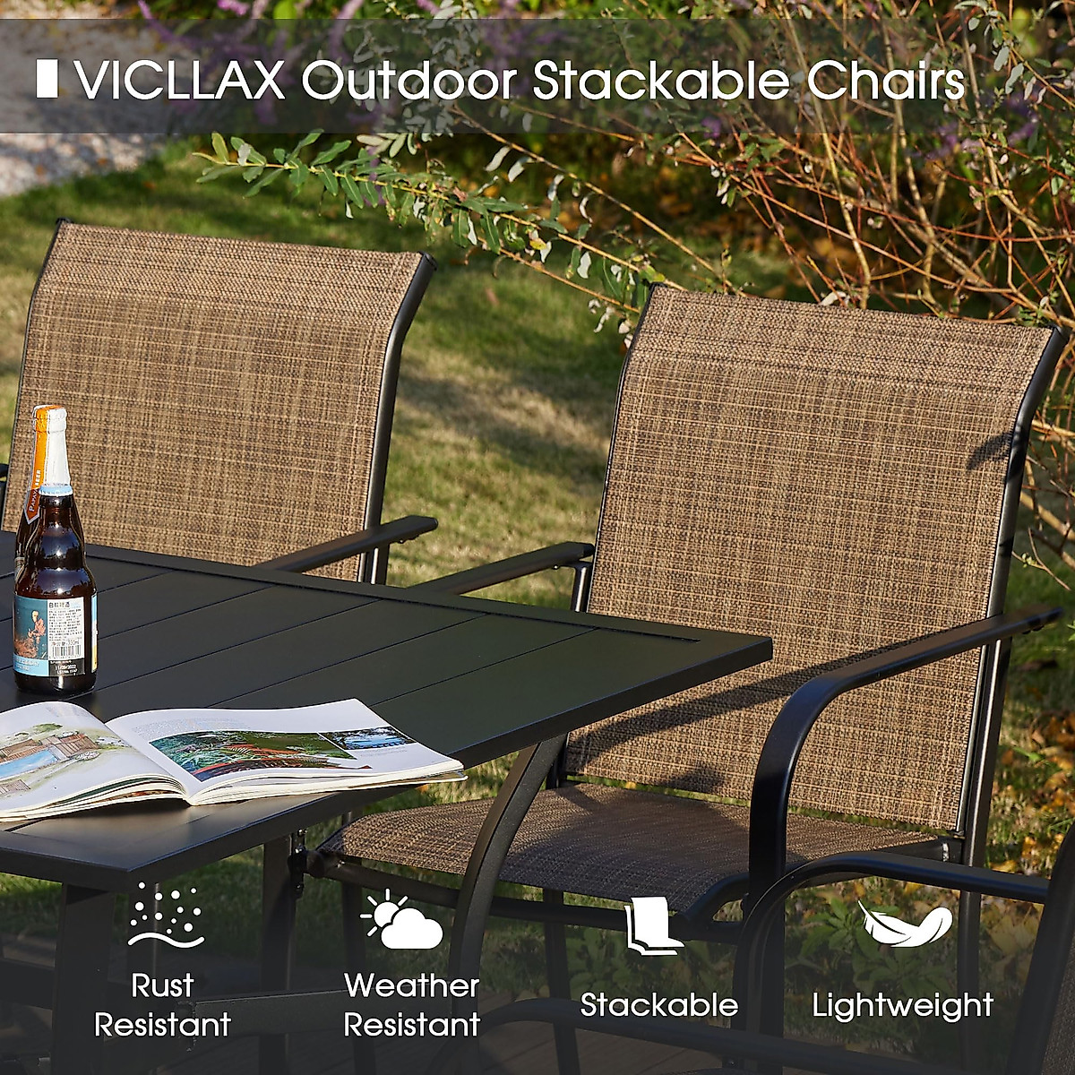 VICLLAX Patio Stacking Chairs for Outside, Outdoor Chairs Set of 6, Stackable Outdoor Patio Chair Set for 6 Person, Brown