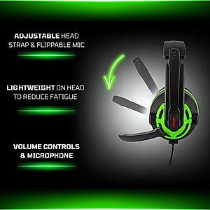 Nyko NX-2600 Wired Headset for Xbox One - Lightweight Headphones w/Adjustable Microphone - Compatible w/Xbox 1, Xbox X|S, Switch, PS4 and PS5 - Xbox One Accessories (Black and Green)