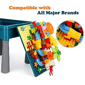 INKPOT Kids 5-in-1 Multi Activity Table Set, Learning Play Table with Storage Includes 85 Pieces Large Building Blocks Set for Toddlers Age 1 2 3 Educational Toy Bricks Gift for Kids