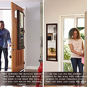 FDW Jewelry Cabinet 47.3" H Wall/Door Mounted Lockable Jewelry Armoire With 2 Drawers 6 Shelves 43.3"×10.6" Mirror High Capacity Jewelry Organizer, Brown