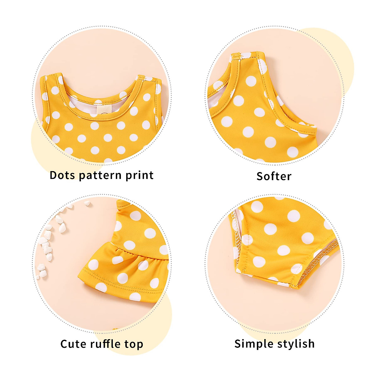 YOUNGER TREE Toddler Baby Girls Summer Swimsuit Sleeveless Polka Dot Swimwear Two-Piece Suit Beach Bikini Outfits Bathing Suit （Yellow Swimsuit, 3-4T）