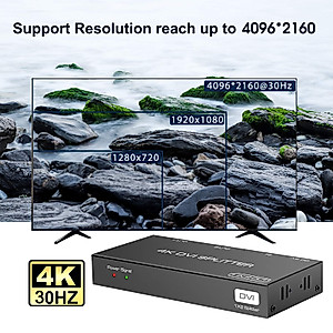 DVI Splitter 1 in 2 Out 2 Port DVI Dual Monitors Distribution Duplicator Video Splitter Support EDID Management Resolution up to 4K30Hz for PC Laptop DVR Projector HDTV