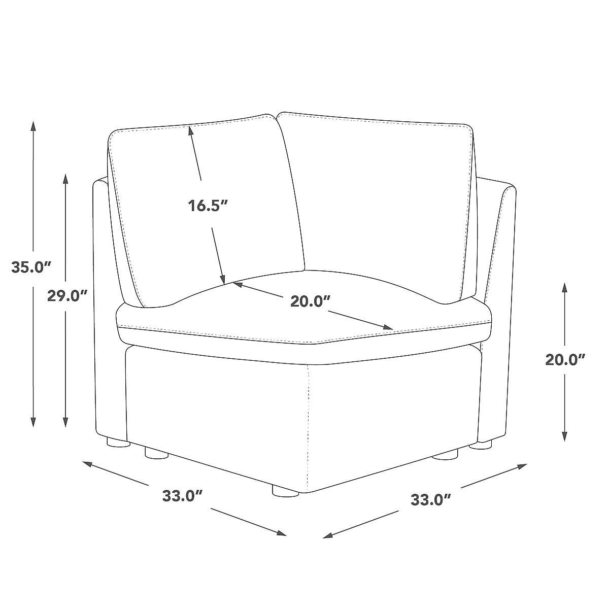 CHITA Modern Down Filled Upholstered Middle Corner Sectional for Modular Couch, Snow