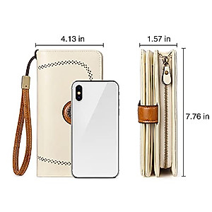 CLUCI Wallet for Women Leather Large Capacity Purse Wristlet Clutch RFID Blocking Credit Card Holder with ID Window