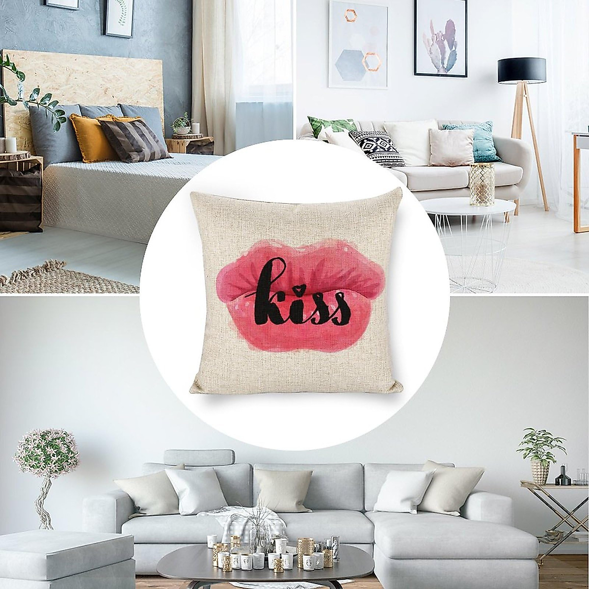 Pink Lipstick Watercolor Throw Pillow Covers 18×18 Pillowcases Set of 1 Kiss Valentine Mouth Linen Decorative Square Pillow Case Cushion Covers Standard Size for Sofa Couch Outdoor Bed Pillow Protecto