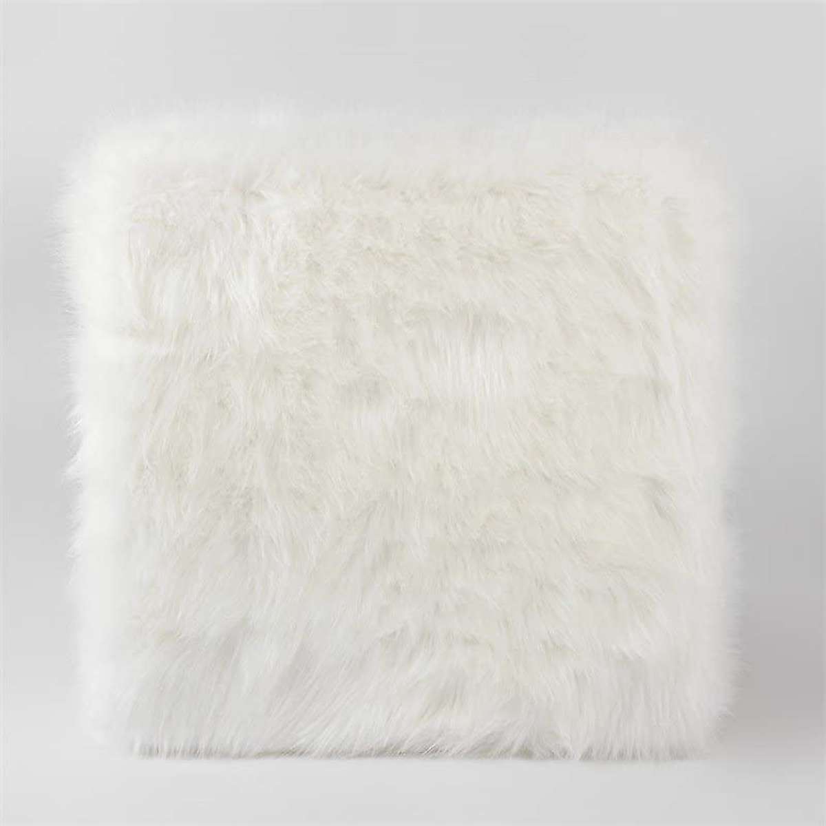 HomePop Faux Fur Square Stool with Wood Legs, White