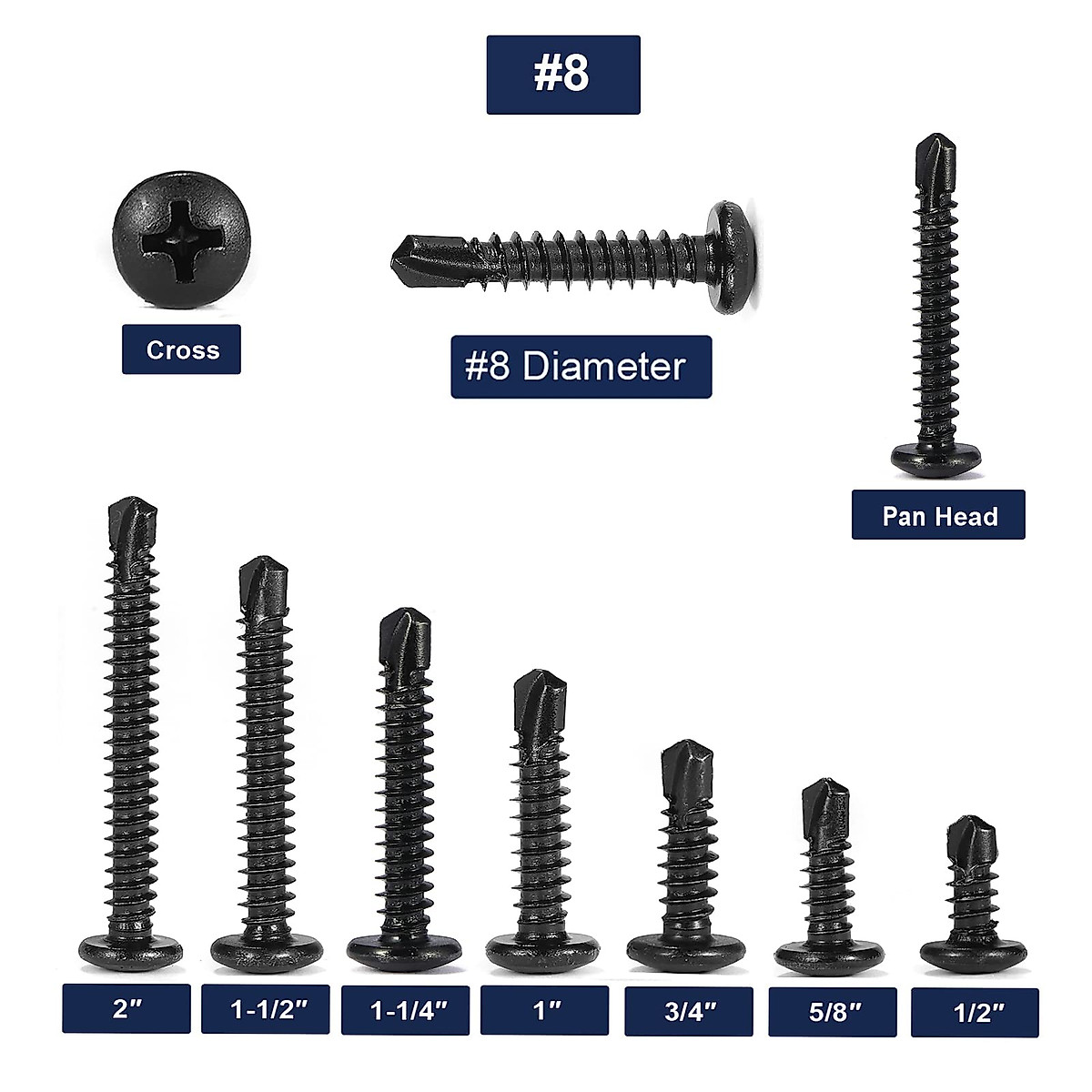 #8 x 3/4" Sheet Metal Screws 100Pcs 410 Stainless Steel Pan Head Tek Screws Fast Self Tapping Screws Black Oxide by SG TZH