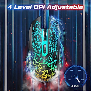 VersionTECH. Wired Gaming Mouse, Computer Mouse Ergonomic Mice with 7 LED Lights RGB Backlit, 6 Programmable Buttons, 4 Adjustable DPI for Laptop PC Gamer Desktop Chromebook Mac Games-Black