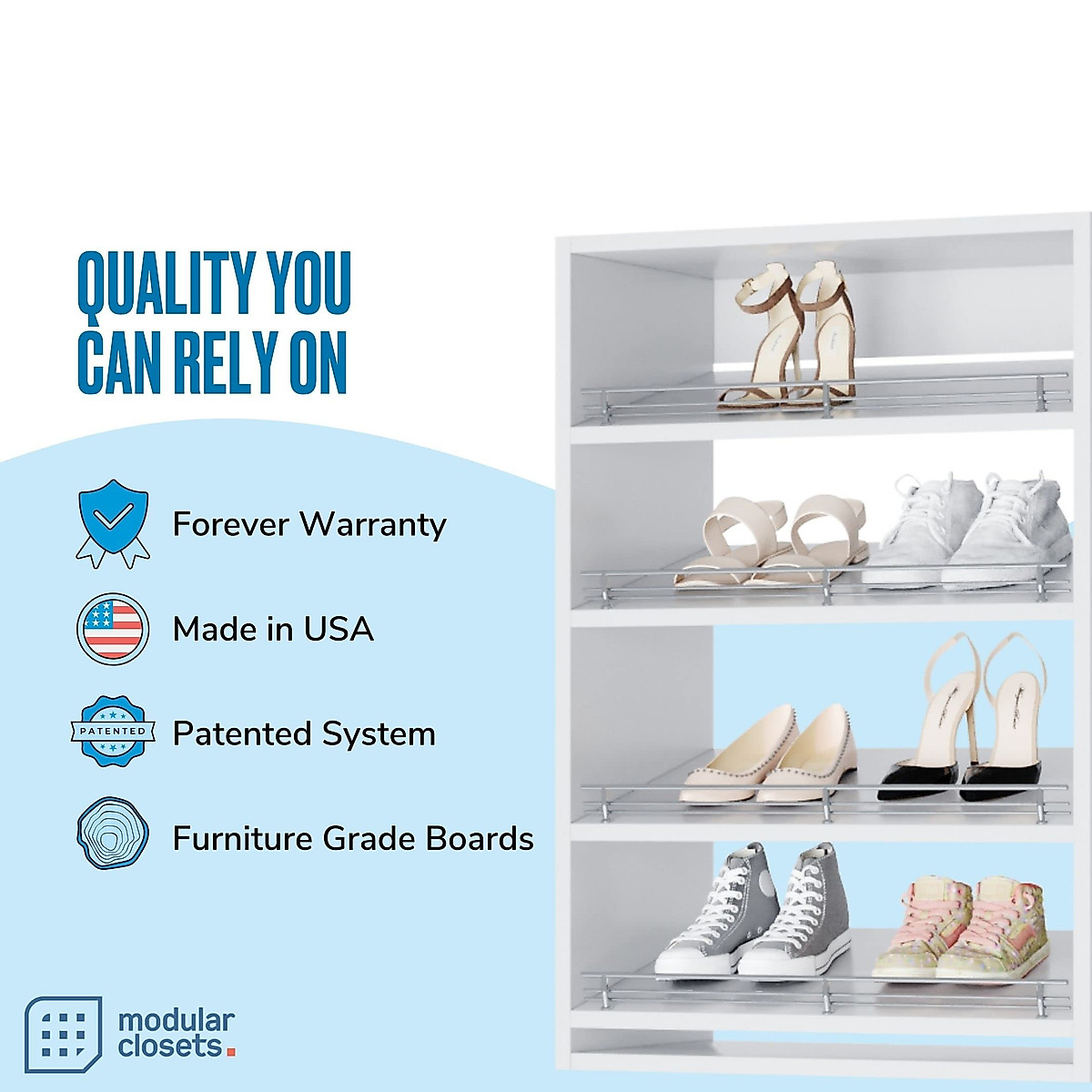Short Closet Shelves Tower - Modular Closet System with Shoe Shelves (4) - Corner Closet System - Closet Organizers and Storage Shelves (White, 19.5 inches Wide) Closet Shelving