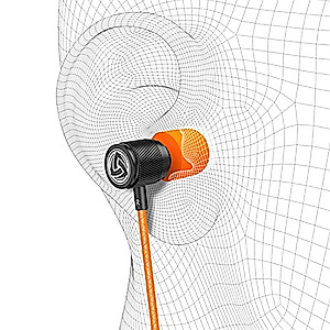 LUDOS Ultra Wired Earbuds in-Ear Headphones, 5 Years Warranty, Earphones with Microphone, Noise Isolating Ear Buds, Memory Foam for iPhone, Samsung, School Students, Kids, Women, Small Ears - Orange