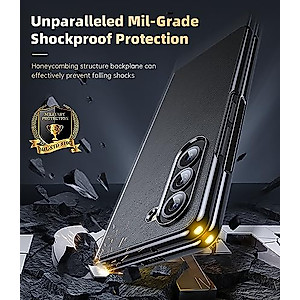 Waldeng 3-in-1 for Samsung Galaxy Z Fold 5 Case, [Omni-Directional Protection] [Metallic Glossy Bumper] Fascinating Touch Silm Fit Stylish Leather 5g Case for Galaxy Z Fold 5 Phantom Black