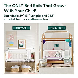 BABELIO Toddler Bed Rails, 39"-51" Extendable Baby Bed Guard Rail for Twin/Queen/Full/King Size Bed, Bed Side Rail for Toddlers, Kids & Elderly Adults, 22.5" Tall Bed Bumper