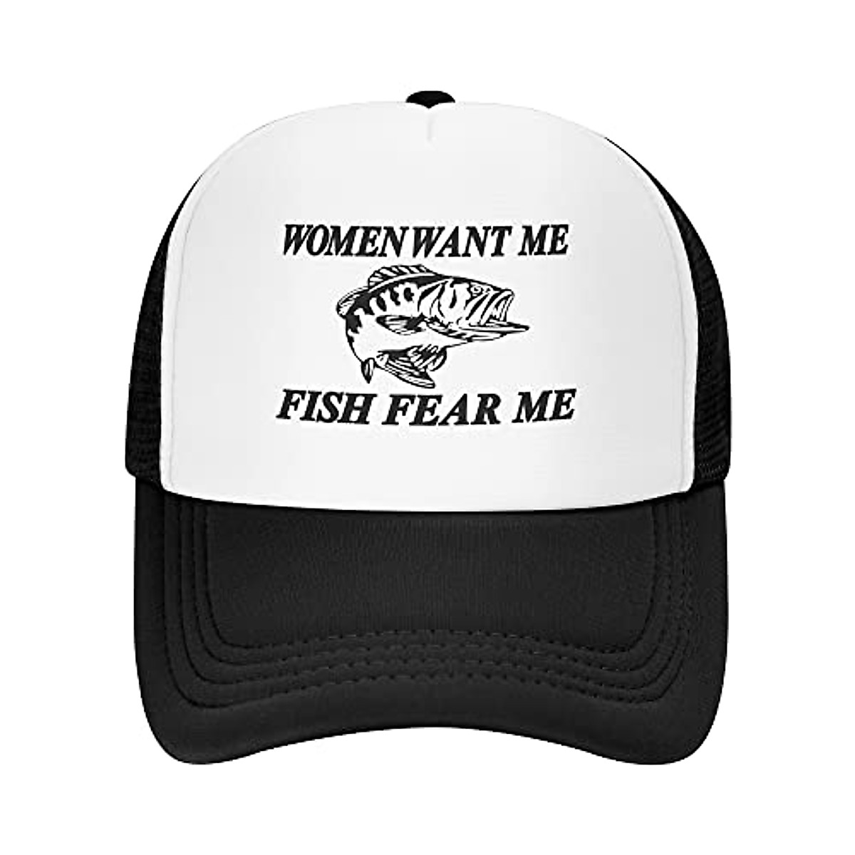 Women Want Me Fish Fear Me Trucker Hat Summer Mesh Cap Trucker Baseball Cap for Men Women Black