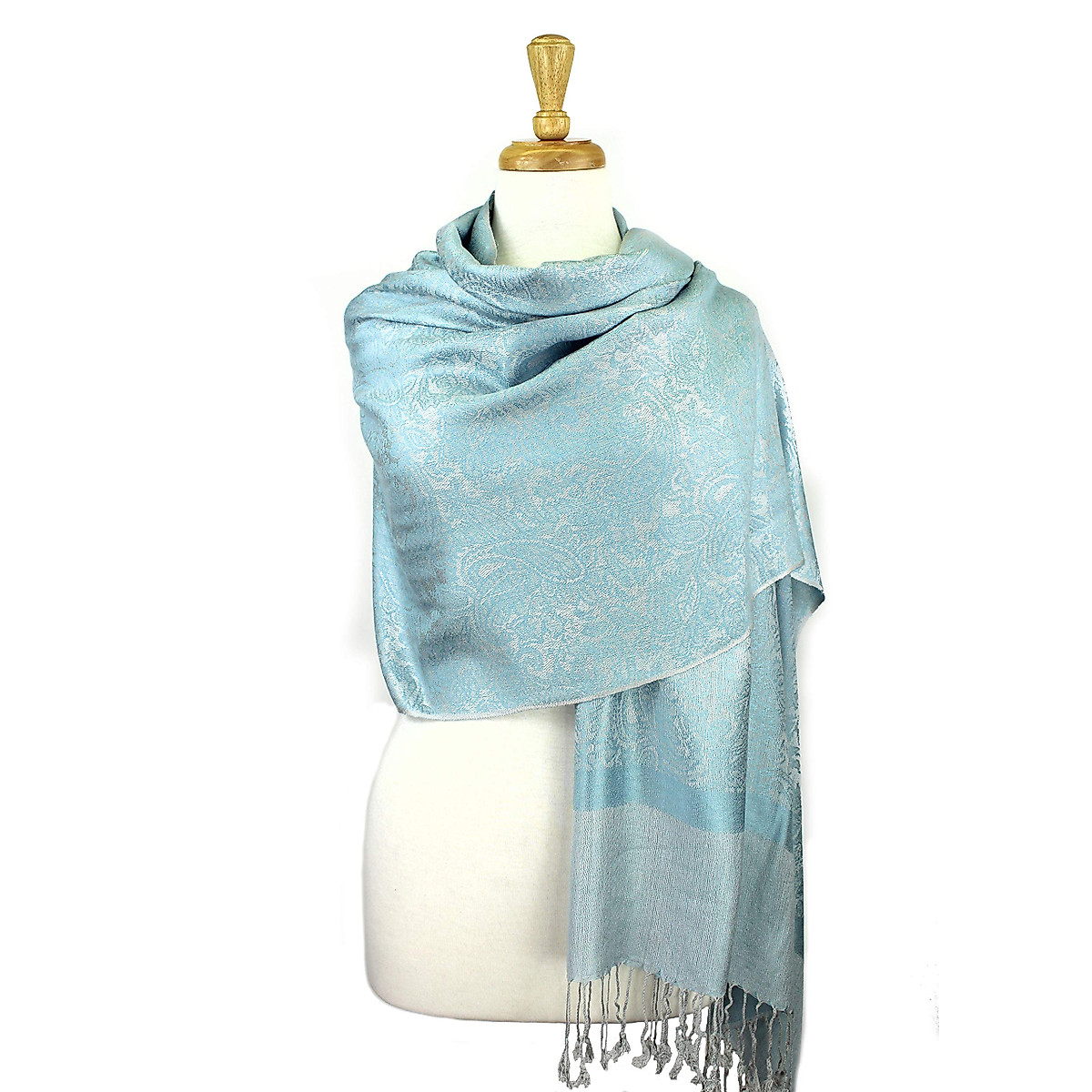 PASKMLNA Paisley Jacquard Pashmina Shawl Wrap Scarf Stole (Skyblue01890)
