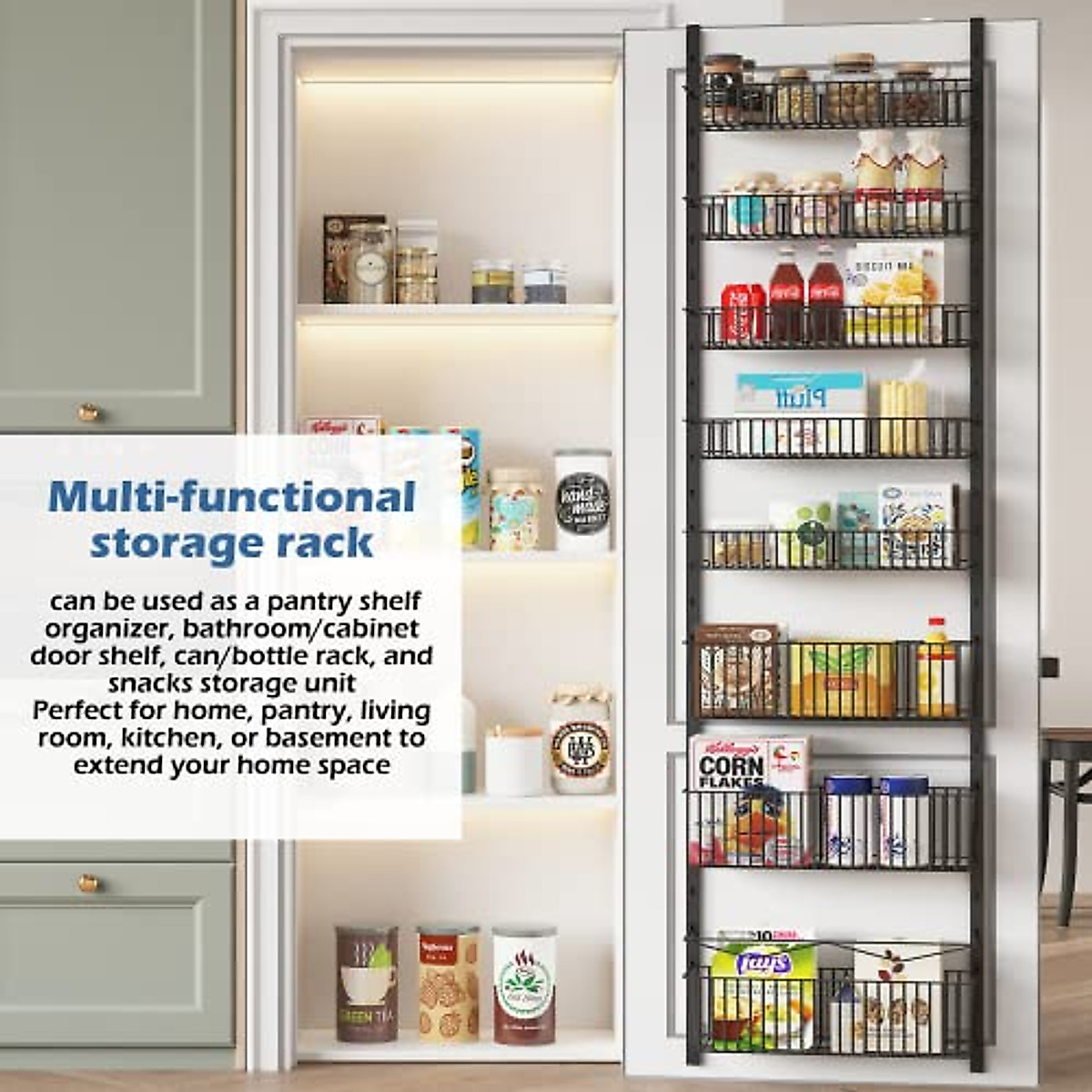 COVAODQ 8-Tier Pantry Door Organization and Storage Over the Door Pantry Organizer Metal Hanging Kitchen Spice Rack Can Organizer