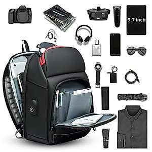 Mens Shoulder Bag for 9.7 inch Tablet,Black Cross-body Chest Sling Pack with USB Charging Port