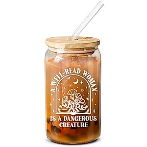 NewEleven Christmas Gifts For Book Lovers - Book Lovers Gifts For Women - Book Themed Gifts for Readers, Librarians, Bookaholics - Birthday Gifts For Women, Her, Best Friend – 16 Oz Coffee Glass