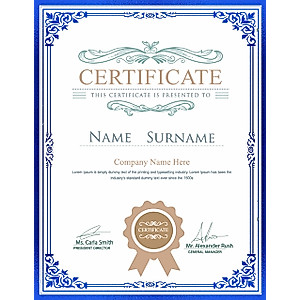 Professional Certificate Paper 8.5 x 11 for Printing, Diploma Paper, Award Certificates Paper, 80 lb, 15 Count, Gold Foil Border, for Office, Business Awards, Graduation, School (Blue)