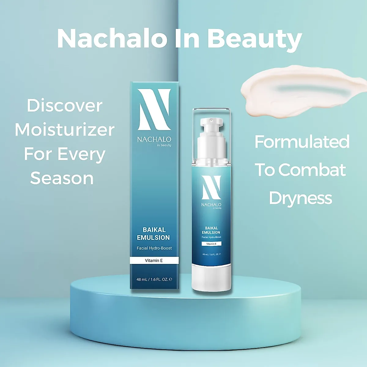 Sensitive Skin Hydrating Face Moisturizer - Baikal Water & Vitamin E Soothing Emulsion, 48mL/1.6oz, Non-Sticky, Anti-Redness, Vegan, for All Skin Types.