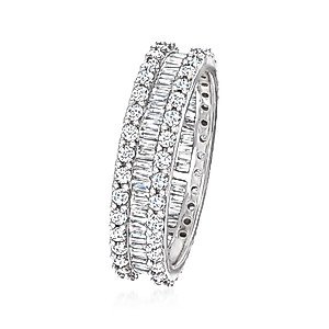 Ross-Simons 1.50 ct. t.w. Baguette and Round Diamond Eternity Band in 14kt White Gold. Size 8