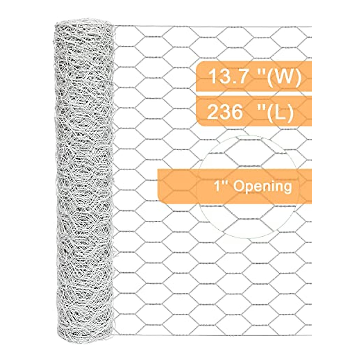 Garden Poultry White Chicken Wire - 13.7 '' × 236 '' Chicken Wire for Crafts, Garden Fence Animal Barrier, 1 inch Mesh Poultry Netting Fence, Pet/Rabbit/Chicken Wire Fencing