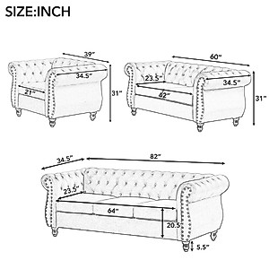 SZUBEE Living Room, 82" Modern Dutch Plush Sofa with Solid Wood Legs,Buttoned Tufted Backrest,Upholstered 3-Seater Couch for Apartment and Louge Area,Gray