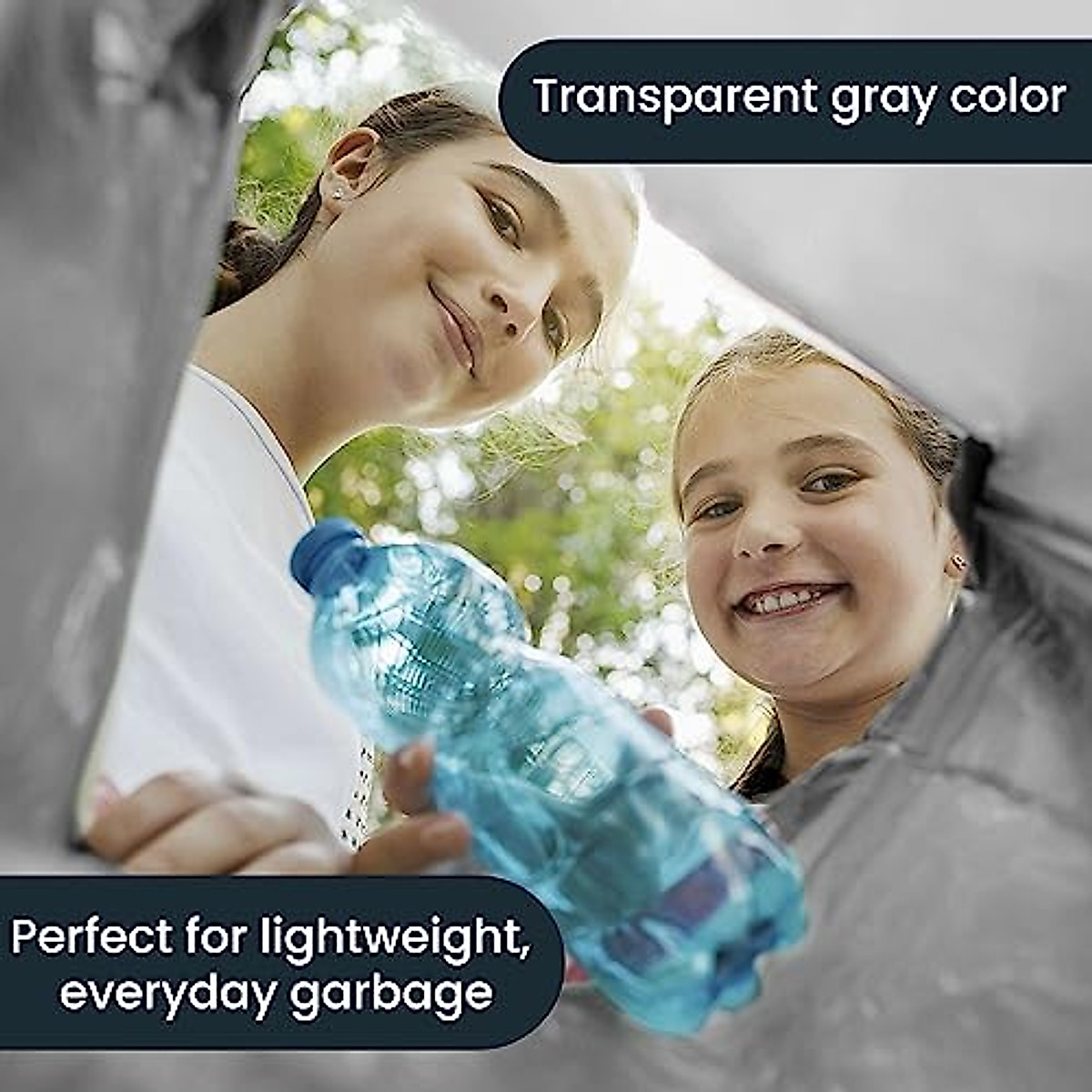 Large Trash Can Liners, 50 Count - 7-10 Gallon Garbage Bags for Office Trash Cans, Bathrooms, Laundry, Bedrooms - 22 Microns Thick, Gray Transparent