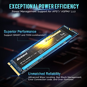 INLAND Performance SSD 2TB PCIe 4.0 M.2 Internal Solid-State Drive NVMe Gen4 x 4 with DRAM Up to 5,000 MB/s, 3,600 TBW 3D TLC NAND