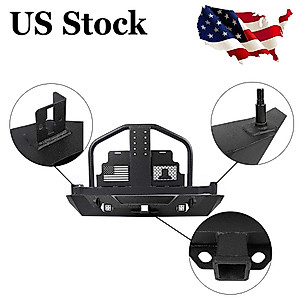 cciyu Texture Black Rear Bumper with and Tire Carrier and LED Lights Compatible for Jeep Wrangler JK 2007-2018