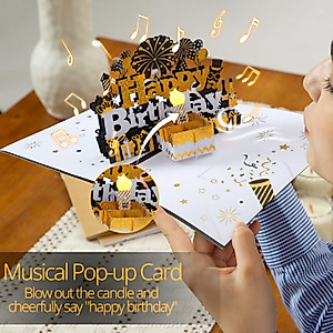 Birthday Card, Musical Birthday Cards Play Happy Birthday Song once Open the 3D Pop Up Card Blow out LED Candlelight and Say Happy Birthday Birthday Gift card for Men, Women, Mom, Dad, Husband, Wife