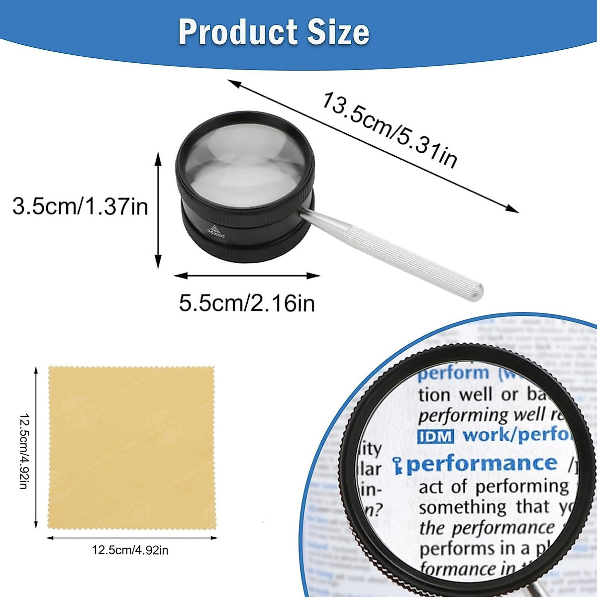 35X Handheld Magnifying Glass, High Clarity Reading Magnifier Portable Loupe for Macular Degeneration, Seniors Reading, Soldering, Inspection, Coins, Jewelry, Exploring （Diameter:50mm/1.97"）