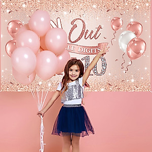 Holkcog Rose Gold Happy 10th Birthday Party Banner Backdrop for 10-Year-Old Girls Double Digits Birthday Girl "I'm 10" Bday Banner Rose Gold 10th Birthday Photo Background 10th Party Decorations supply