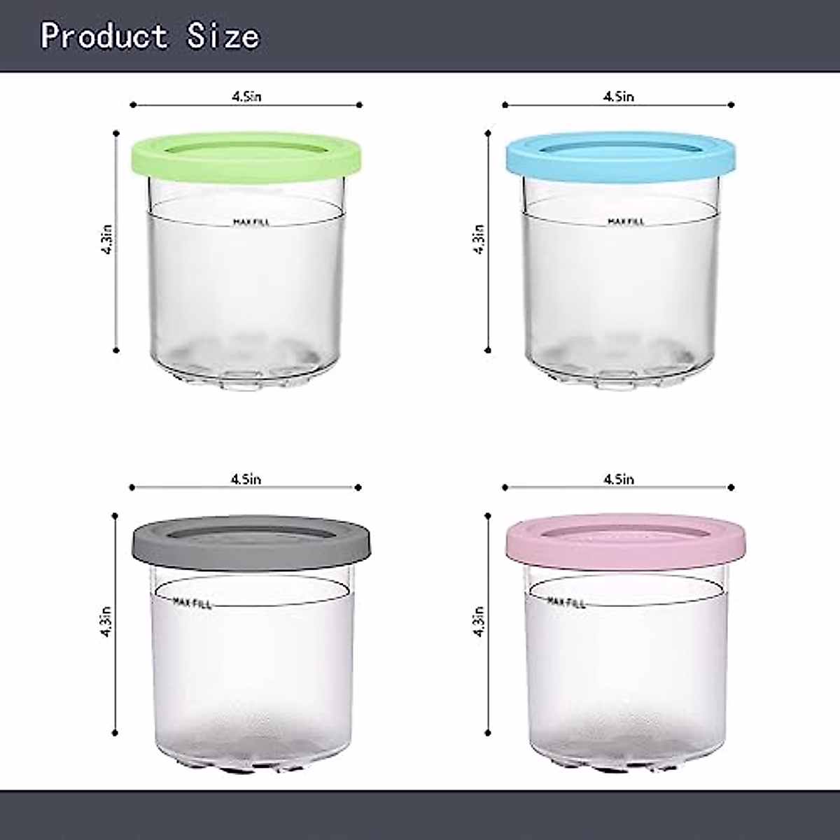 EVANEM 2/4/6PCS Creami Deluxe Pints, for Creami Ninja Ice Cream Deluxe,16 OZ Pint Frozen Dessert Containers Airtight,Reusable Compatible NC301 NC300 NC299AMZ Series Ice Cream Maker,Gray+Green-2PCS