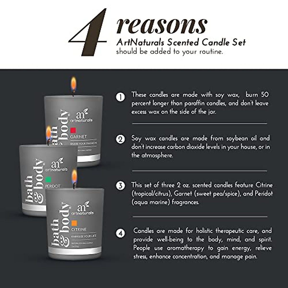 ArtNaturals Scented Candle Gift Set Aromatherapy Set of Fragrance Soy Wax Candles - Made in USA with Essential Oils – for Stress Relief and Relaxation (3 Pack)