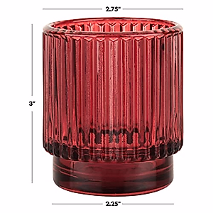 Koyal Wholesale Ribbed Glass Votive Holders (Burgundy, 6)
